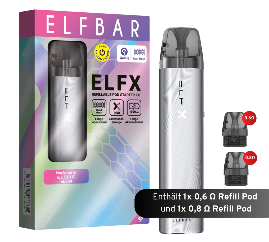 ELFBAR ELFX Refillable Kit - Silver (inkl. 0.6 & 0.8 Ohm Pod)